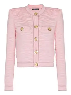 Balmain Long-sleeved Textured Knit Cardigan - Pink