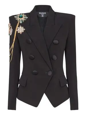Balmain Crepe Jacket With Embroidered Patches - Black