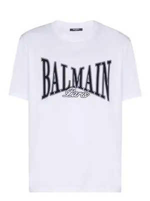 Balmain Short-sleeved T-shirt With Flocked College Print - White