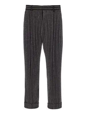 Balmain Straight-leg Trousers With Crystal Stripes - Black
