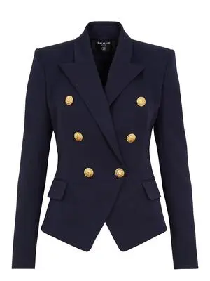 Balmain Fitted Wool Double-breasted Jacket - Navy