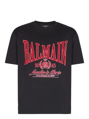 Balmain Short-sleeved T-shirt With Flocked College Print - Black