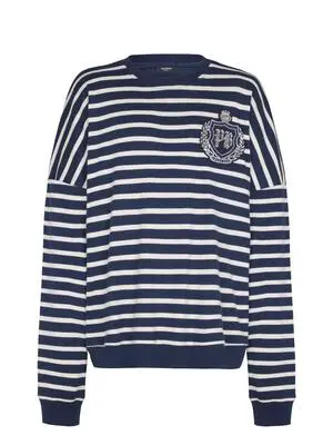 Balmain Breton Striped College Emblem Sweatshirt - Blue