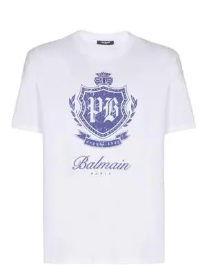 Balmain Short-sleeved T-shirt With College Emblem Print - White