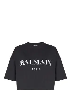 Balmain Boxy Cropped T-shirt With Logo - Black
