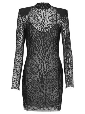 Balmain Leopard Pattern Lace Bodycon Dress - Black