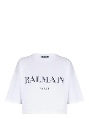 Balmain Boxy Cropped T-shirt With Logo - White