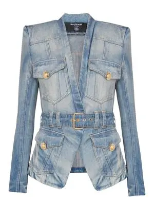 Balmain Belted Denim Jacket - Blue