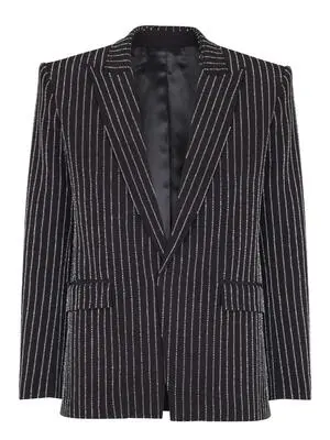Balmain Wool Jacket With Crystal Stripes - Black
