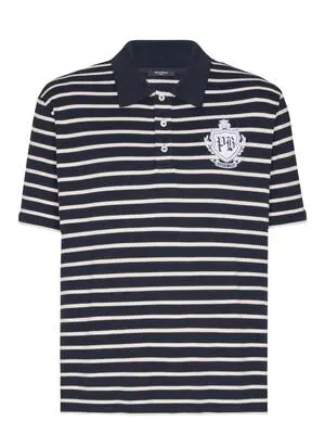 Balmain Striped College Emblem Polo - Blue
