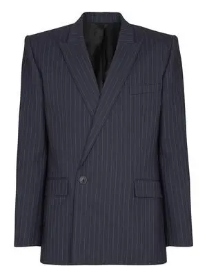 Balmain Wool Pinstripe Blazer - Navy
