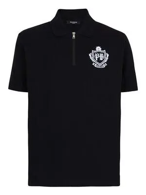 Balmain Short-sleeved College Emblem Polo - Black
