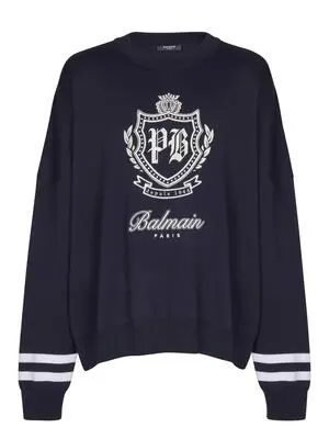 Balmain College Emblem Knit Jumper - Navy