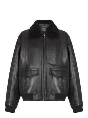 Balmain Lambskin Aviator Bomber Jacket - Black