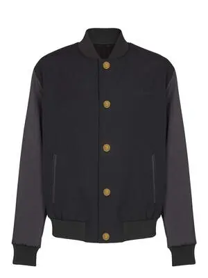 Balmain Varsity Jacket In Grain De Poudre Wool And Satin - Black