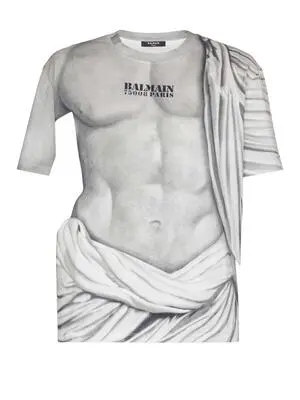 Balmain Logo T-shirt With Statue Print - Grey