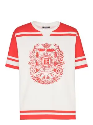 Balmain Varsity T-shirt With Écusson Print - Red