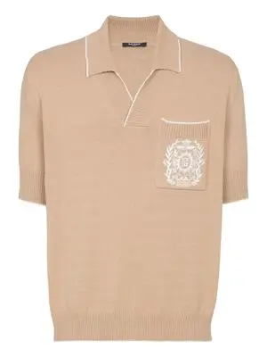 Balmain Cusson Embroidered Knit Polo Shirt - Beige