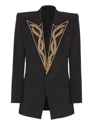 Balmain 1-button Crepe Jacket With Embroidered Collar - Black