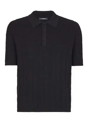 Balmain Monogram Knit Polo Shirt - Black