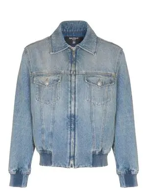 Balmain Lined Cropped Denim Jacket - Blue