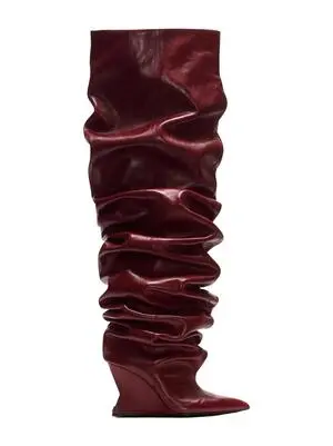 Balmain Wedge Thigh-high Boots - Burgundy