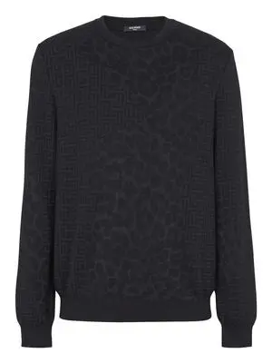 Balmain Monogram Knit And Leopard Pattern Jumper - Black