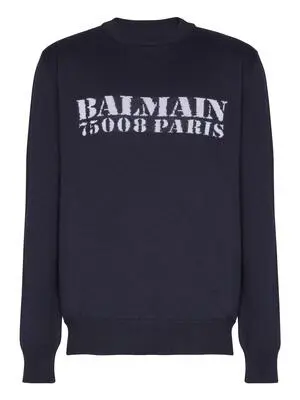 Balmain Stamp Merino Wool Jumper - Navy