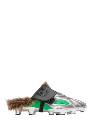 Balmain Half Time Faux Fur-lined Mules - Green