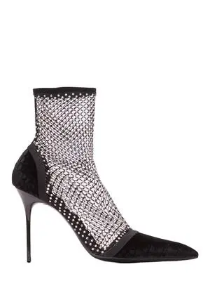 Balmain Mesh Heeled Ankle Boots - Black