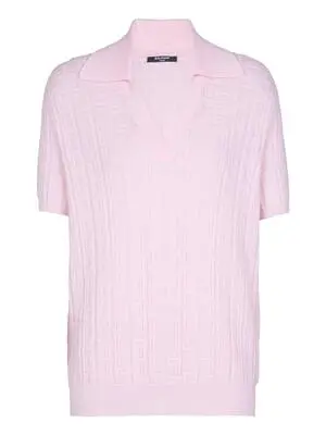 Balmain Monogram Knit Polo - Pink