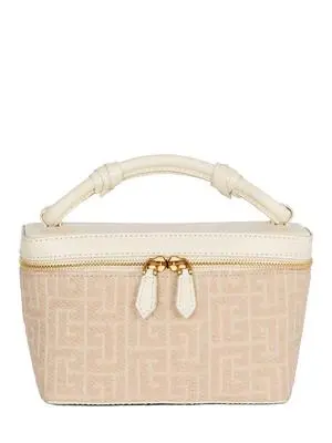 Balmain B-army Vanity Case In Monogrammed Canvas And Leather - Beige