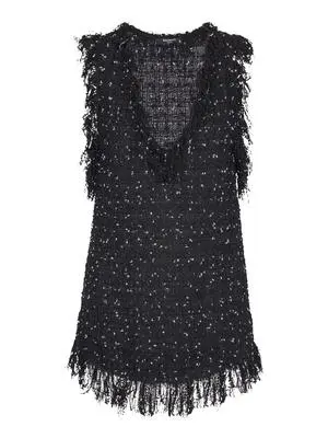 BALMAIN Thin-Strap Polka Dot Tweed Top