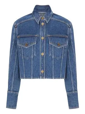 Balmain Cropped Denim Jacket - Blue