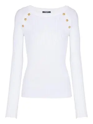 Balmain Knit Top With Lion Head Buttons - White