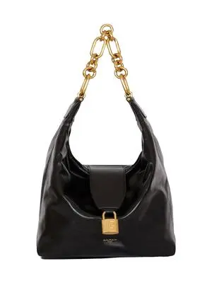 Balmain Sync Hobo Bag In Calfskin Leather - Black