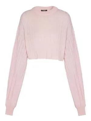 Balmain Cropped Mohair Jumper - Pink