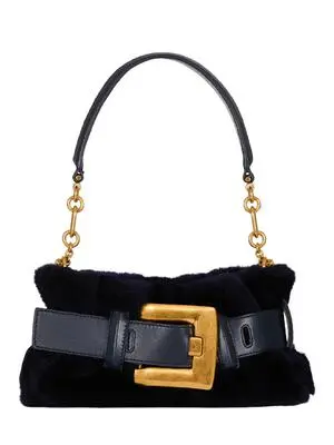 Balmain Mini Anthem Shearling Bag - Navy