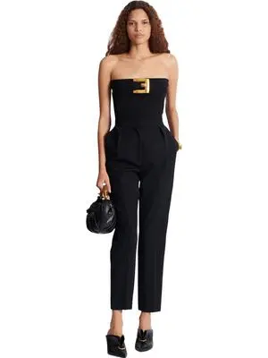 Balmain Crepe Bustier Bodysuit With Belt - Black