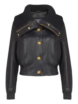 Balmain Lambskin And Knit Bomber Jacket - Black