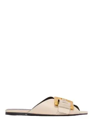 Balmain Anthem Flat Leather Sandals - Beige
