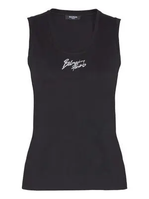 Balmain Relaxed Tank Top With Paris Brush Print - Black