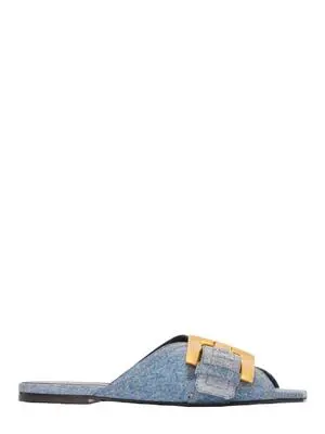 Balmain Anthem Flat Denim Sandals - Blue