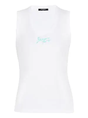 Balmain Relaxed Tank Top With Paris Brush Print - White