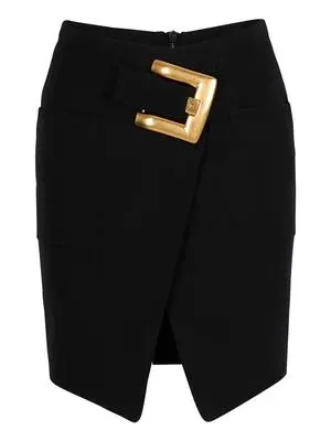 Balmain Short Grain De Poudre Skirt With Anthem Buckle Belt - Black