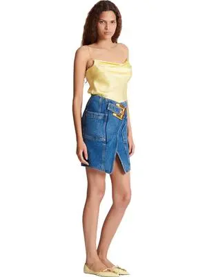 Balmain Mini Denim Skirt With Buckle Belt - Blue