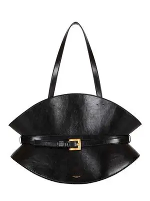 Balmain Shuffle Bag In Calfskin Leather - Black