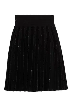 Balmain Pleated Glitter Knit Mini Skirt - Black