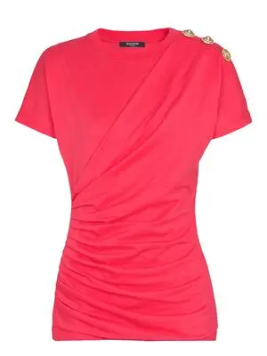 Balmain Draped T-shirt With Buttons - Pink