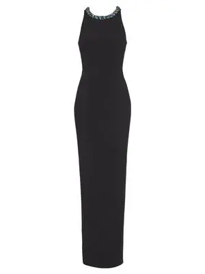 Balmain Long Sleeveless Embroidered Velvet Dress - Black